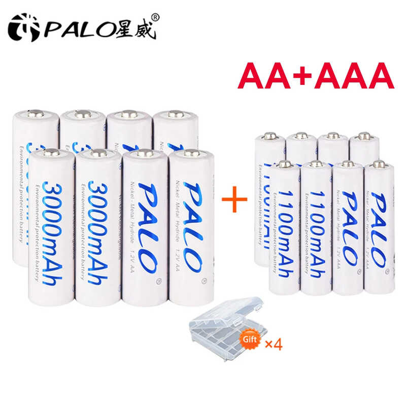 PALO 3000mAh Rechargeable Battery+ 1.2V 1100mAh NI-MH NIMH AA AAA Batteries for Camera Toy ...