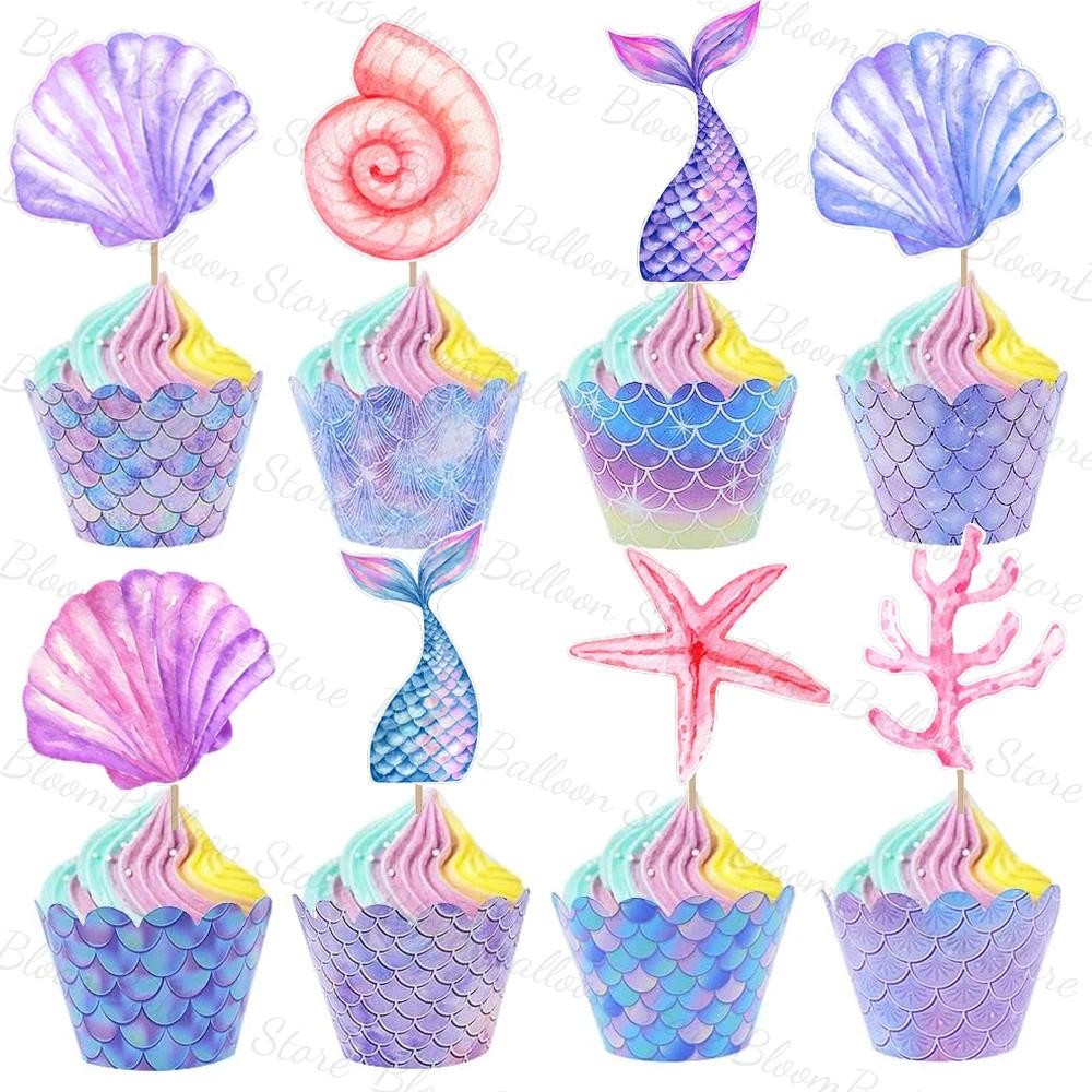 9pcs Mermaid Tail Cupcake Topper Shell Starfish Cake Toppers for ...
