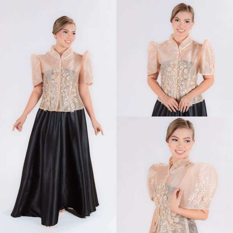 & Chinese Collar Filipiniana Top Na May Lace | Shopee Philippines
