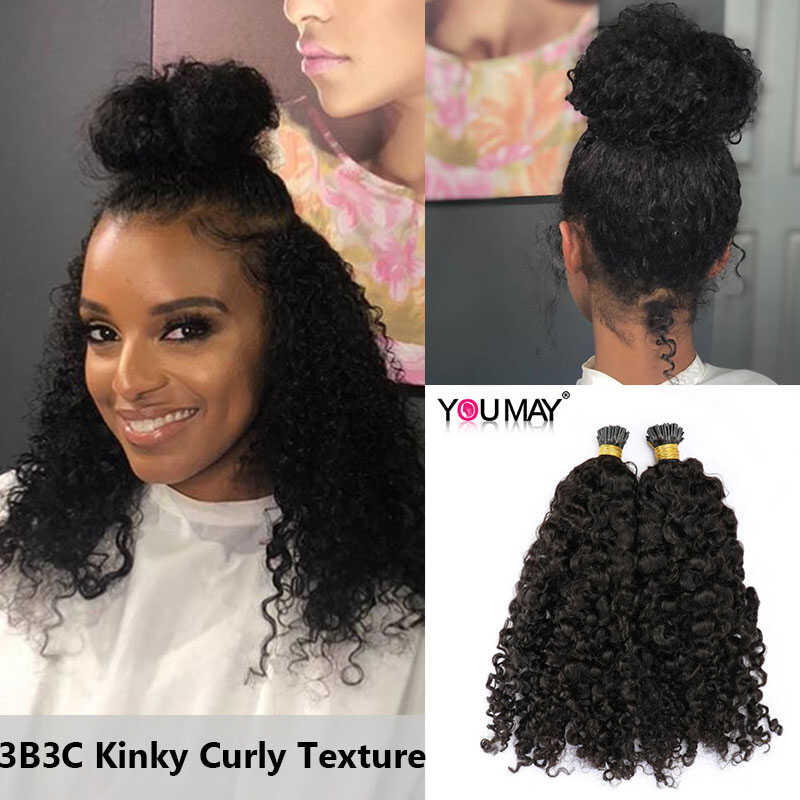 Kinky Curly 3B3C I Extensions For Black Women F Tip Micro Mongolian ...