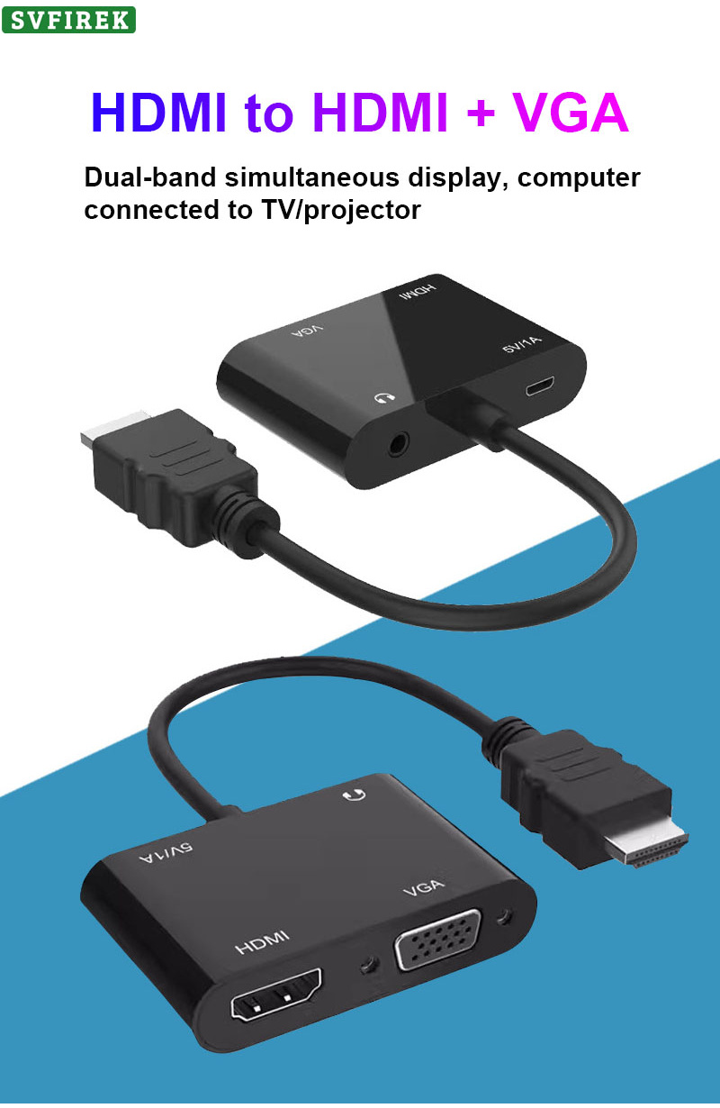 HDMI to HDMI + VGA Adapter with Audio HDMI To VGA HD Converter VGA Splitter Dual Display ...