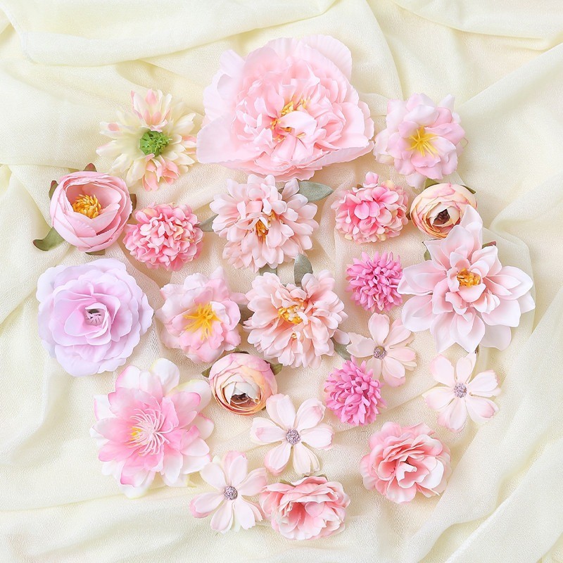 【4.5-10CM】21 PCS Artificial Pink Flower Heads Set Wedding Party Home ...