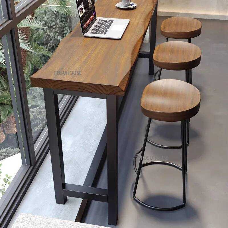 Customized High and Low Foot Balcony Bar Table Solid Wood kitchen ...