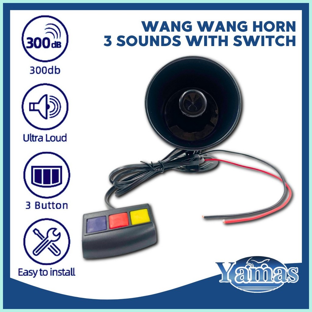 WANG WANG HORN 3 SOUNDS SIREN HORN WITH SWITCH FOR MOTORCYCLE & CAR ...