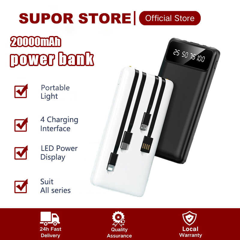2025 20000mAh PowerBank Fast Charging LED Display at Built-in Cable ...