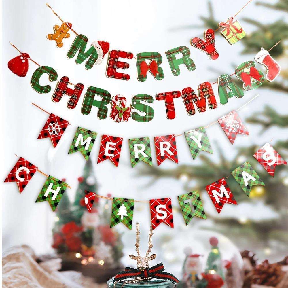 Christmas Banner Flag Home Backdrop Decoration Xmas Hanging Ornaments ...