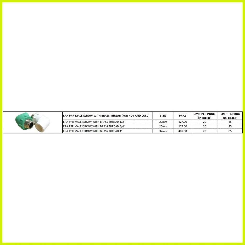 ERA PPR MALE ELBOW WITH BRASS THREAD (FOR HOT AND COLD) - 1/2" (20mm ...