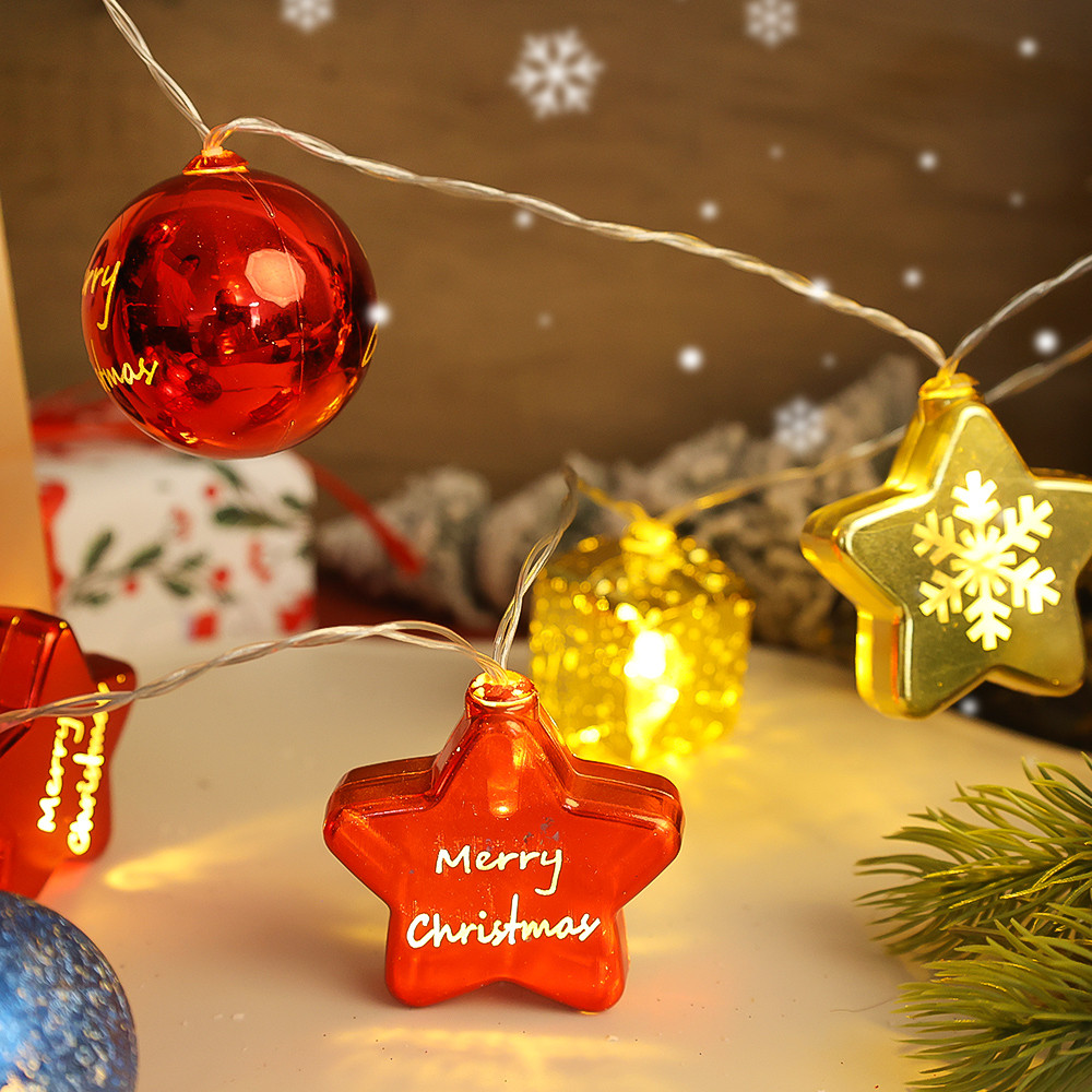 Christmas Decorative Lights String - Xmas Balls Stars Garland Battery ...