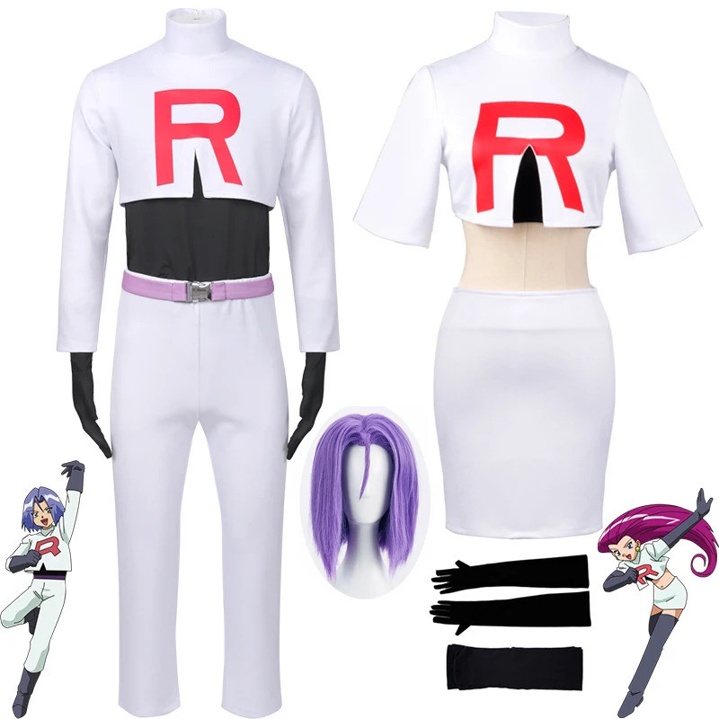 § Anime Team Rocket Cosplay Costumes James Kojirou Wig Full Set ...