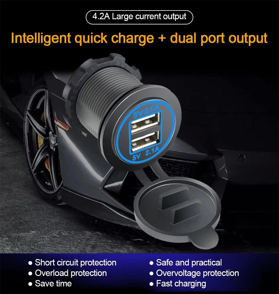 Car Universal Cigarette Lighter Dual USB Car Charger 12V-24V LED ...