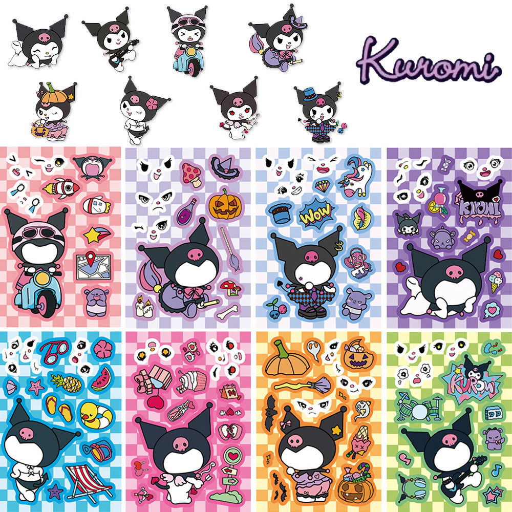 MUYA 8 Sheets/Set Sanrio Kuromi Stickers Waterproof Make a Face Puzzle ...