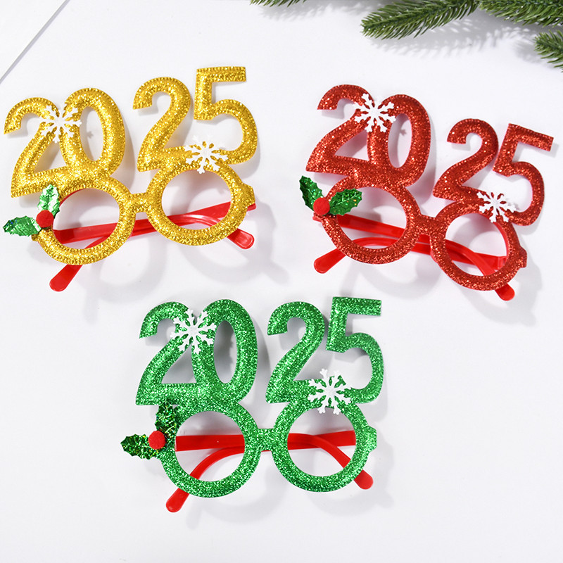 Christmas Glasses Frames 2025 New Year Eyeglasses Glittery Photo Props ...