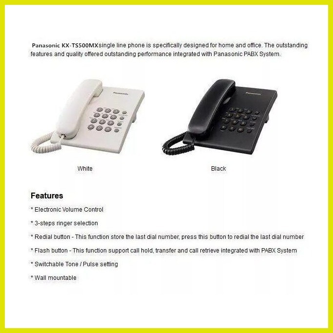 ♀ PANASONIC KX-TS500 DECT Single Landline Wall Desktop Phone KX-TS500 (TM line / Maxis / Office ...