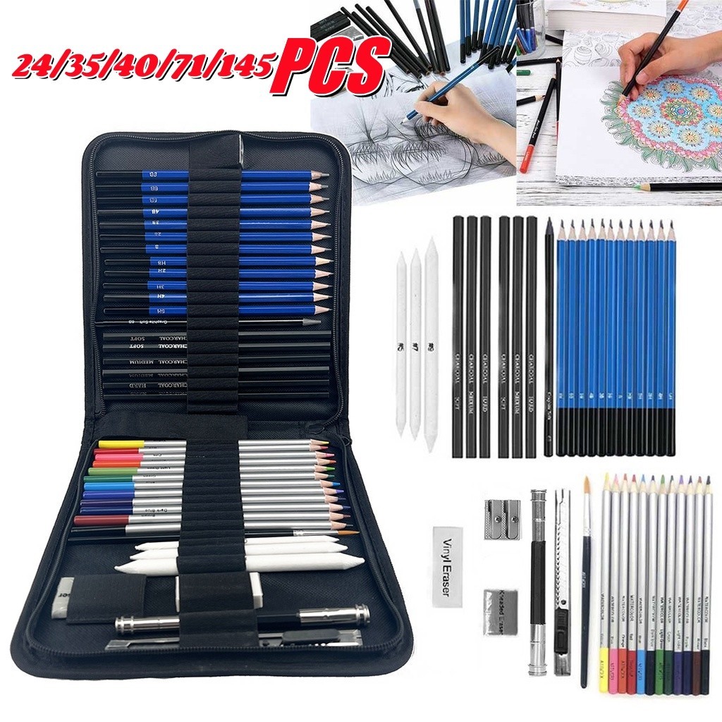 24/35/40/71/145Pcs Professional Drawing Sketch Art Set Sketch Graphite ...