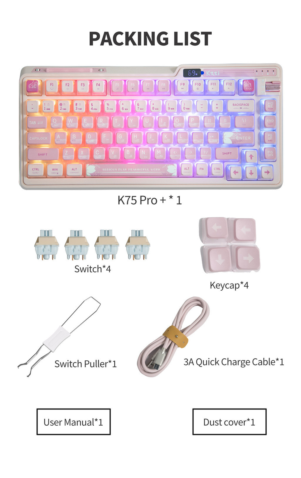 KZZI Kezhi K75 Pro+ Wireless Three-Mode Mechanical Keyboard Gasket ...