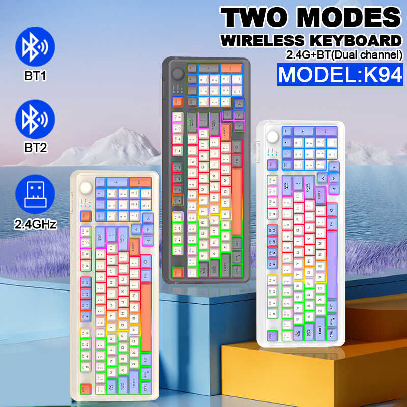 K94 MVP Wireless Bluetooth Gaming Keyboard 94 Keys For Office RGB Light ...