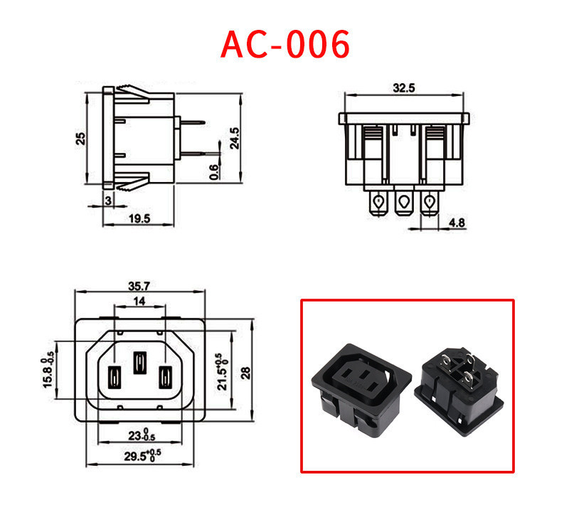 AC Power Socket All Copper 250V 10A 220V IEC 320 C13 C14 AC Inlet Power ...