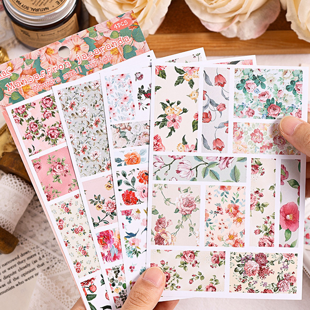4pcs/pack Flowers Stickers DIY Scrapbook Album Handbook Decorative ...