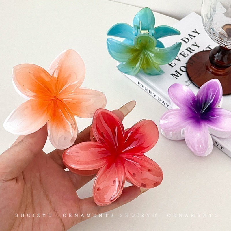 Plumeria Flower Hair Clamp for Woman Korean Beautiful Hair Claw Clip ...