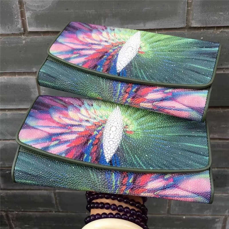 Authentic Thailand Exotic Stingray Skin Female Large Trifold Wallet ...
