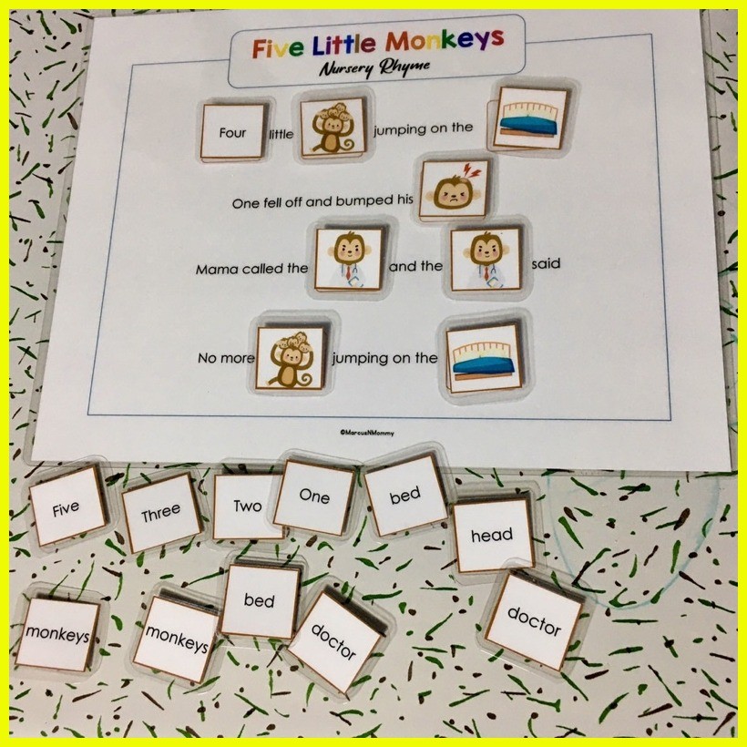 ENGLISH READINGNursery Rhymes Laminated READING (Five Little Monkeys ...