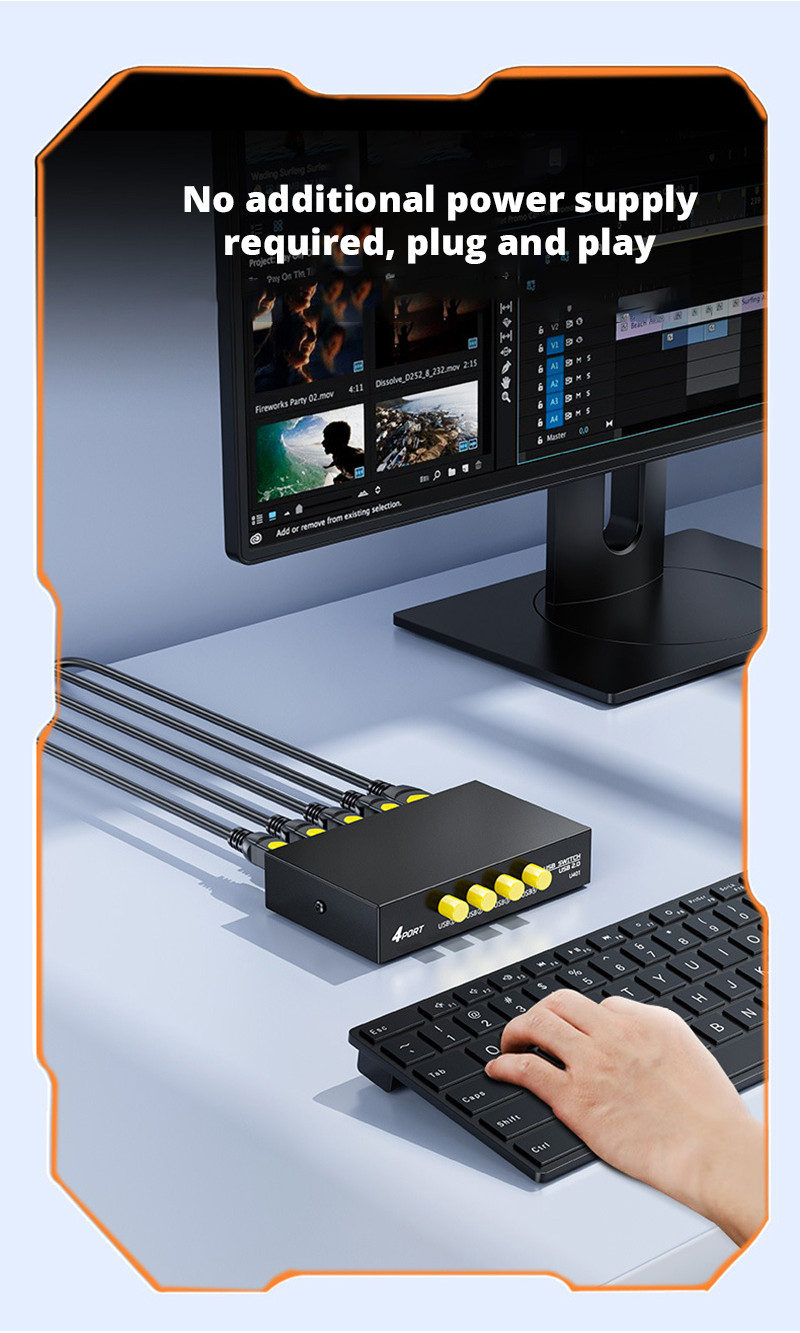 USB Print Sharer Switch 4 In 1 Out USB Auto Printer Sharer Splitter For ...