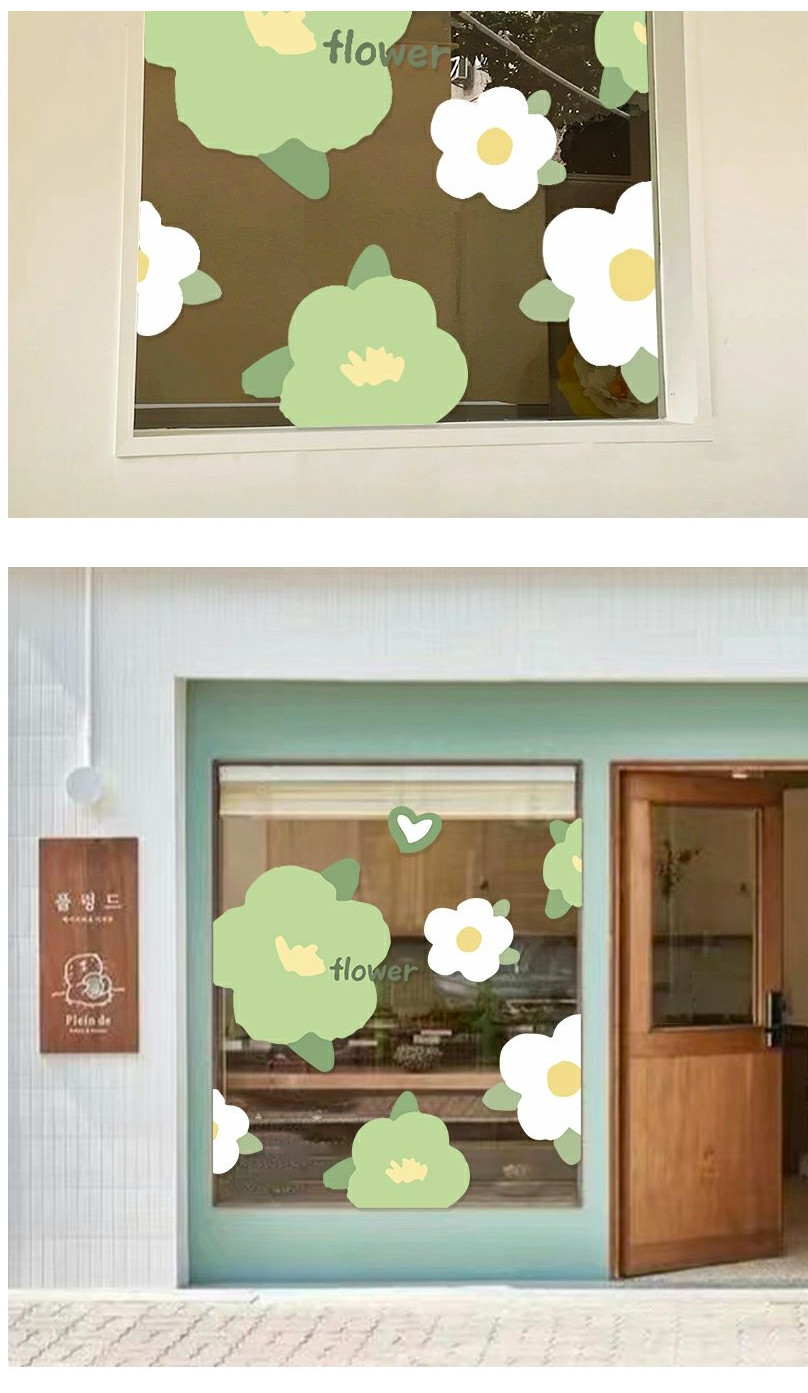 Floral Window Clings for Storefront Glass Pastel Green and White Flower ...