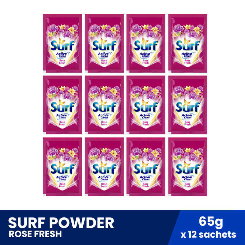 SURF Powder Rose Fresh 65G X 12 Sachets, Laundry Powder, Cleaning Items ...