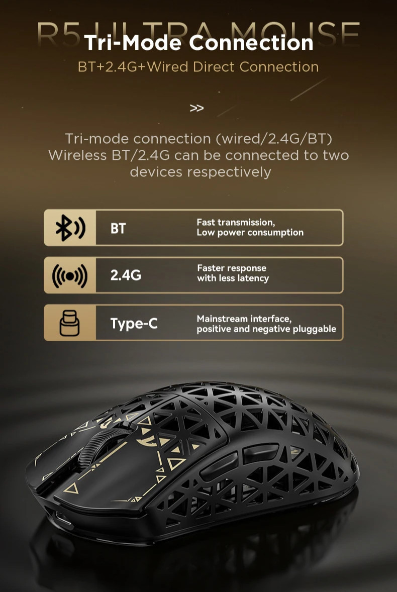 ATTACK SHARK R5 Ultra Wireless Carbon Fiber Gaming Mouse Superlight ...