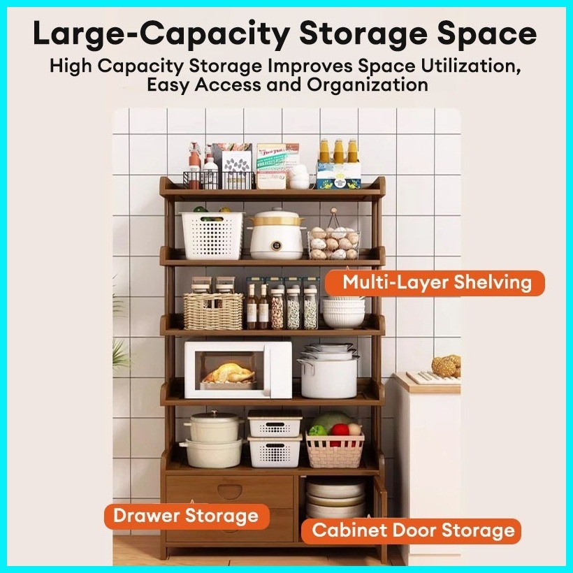 Multi-function Kitchen Wooden Organizer Kitchen Storage Rack With Multi ...