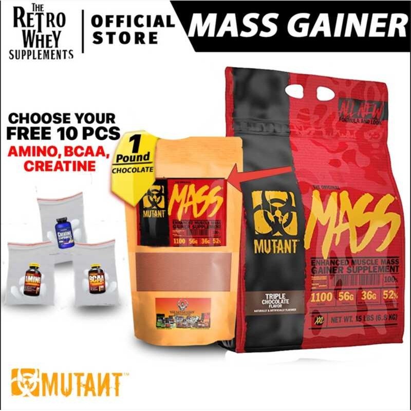 Mutant Mass 1lb/ 2lbs. (Triple Chocolate) na may FREE Amino Tabs ...
