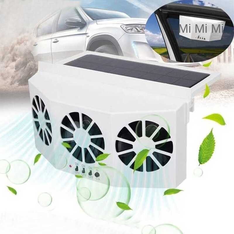 Solar Ang Powered Radiator Car Window Air Vent Cool System Triple Fan ...