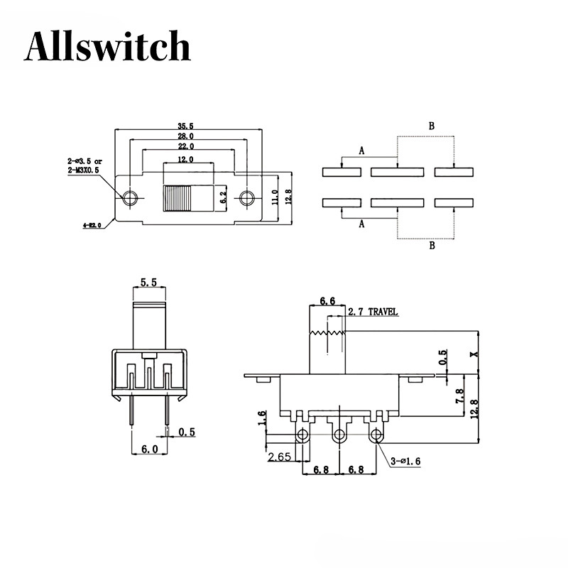 5/2Pcs 6Pin Toggle Switch 2 Position / 3 Position ON-OFF 2P3T PCB Panel ...