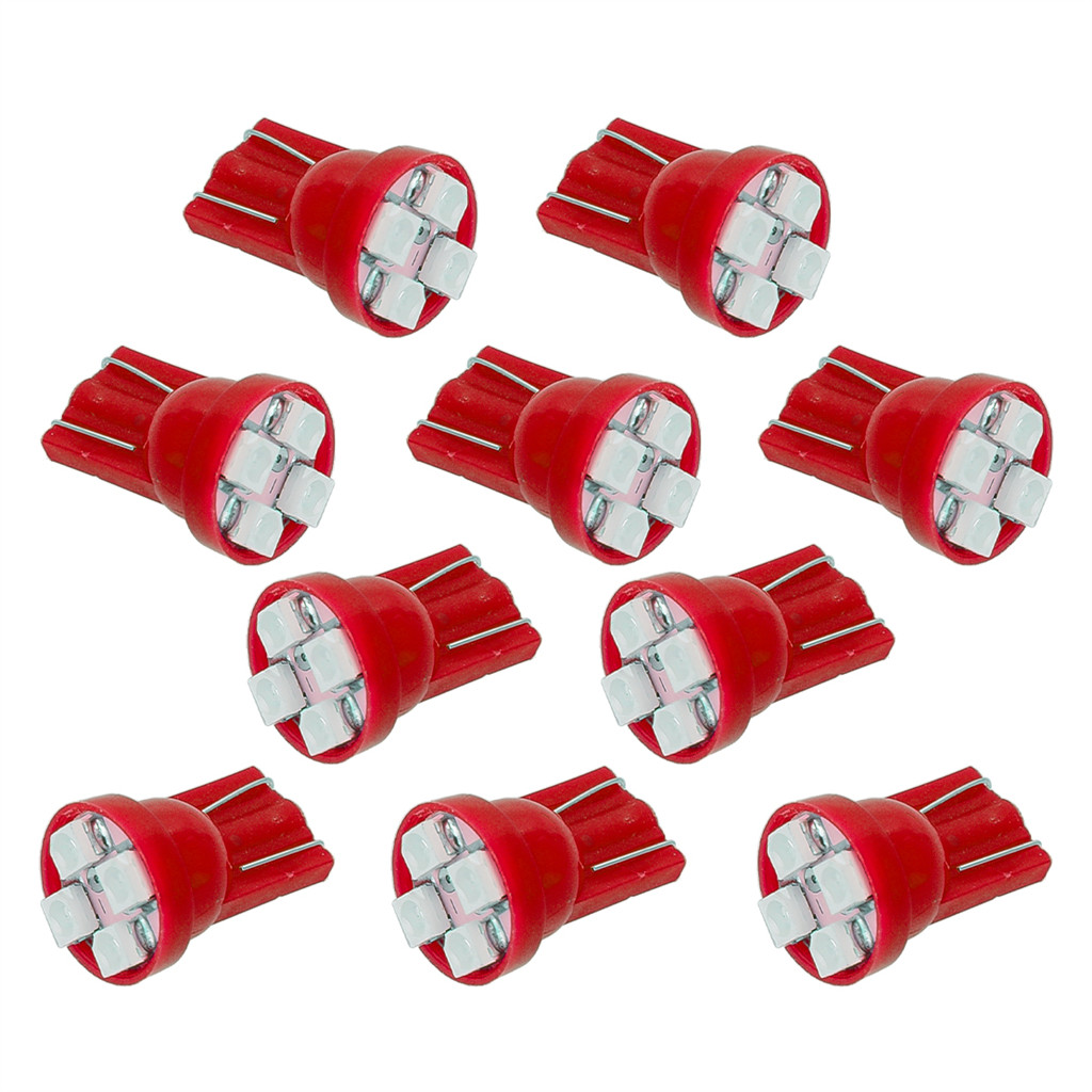 10Pcs Car Red 4 SMD T10 Wedge LED Inner Dome Instrument Dashboard Dash ...