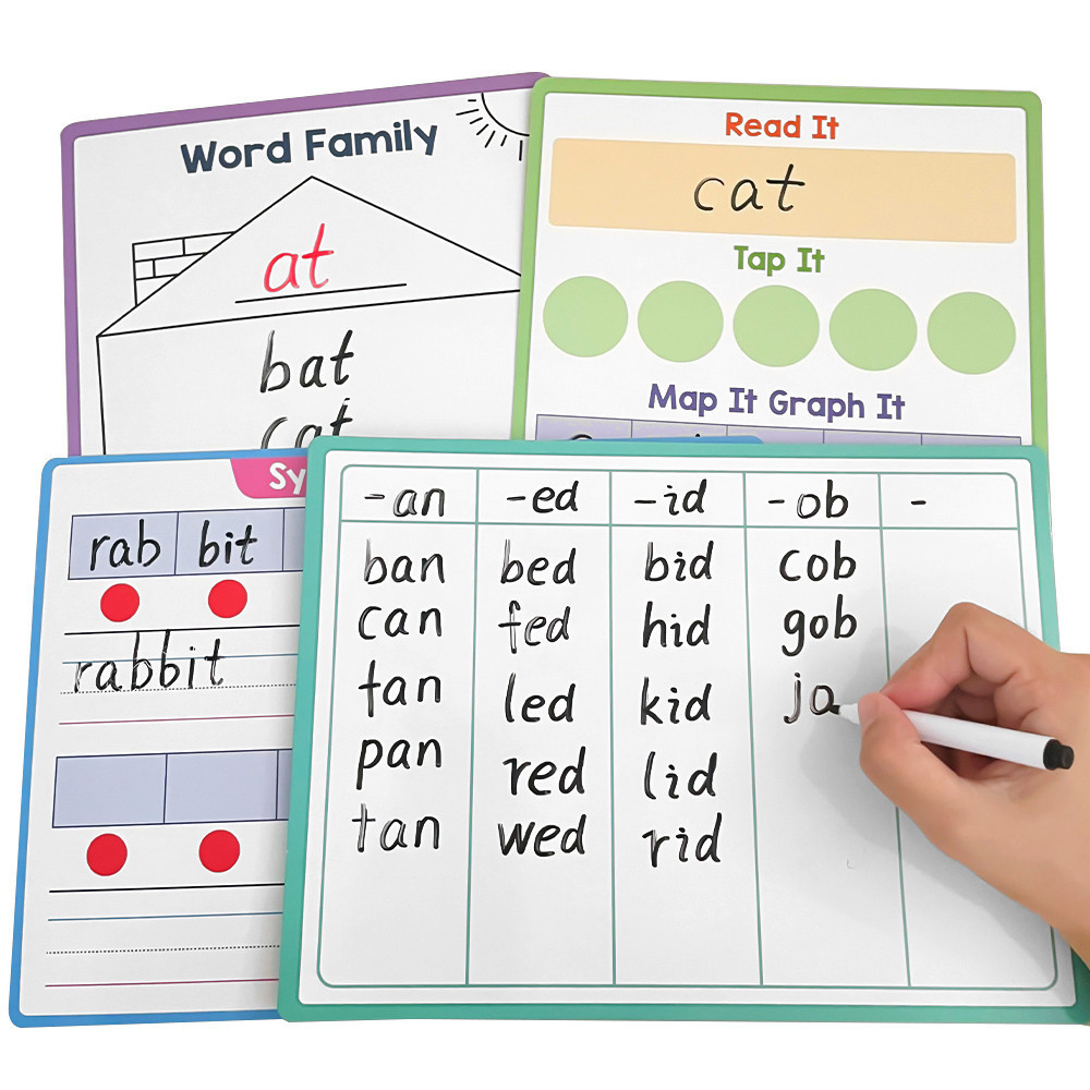 4Pcs Phonics CVC Words White Board for Kids Children Homeschool Double ...