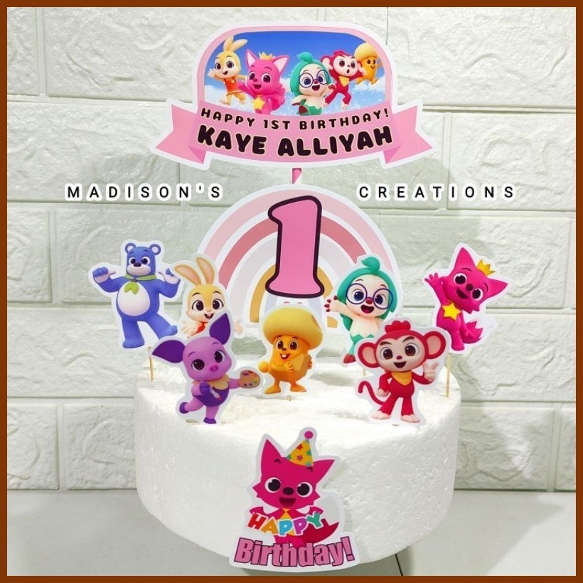 HOGI Pink Fong Party Cake Topper/Banner Backdrop Set (Personalize; High ...