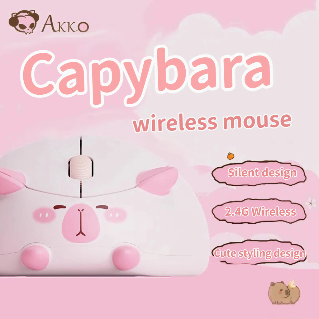 Computer Wireless Mouse Portable ABS Silent AKKO Capybara Cute Cartoon ...