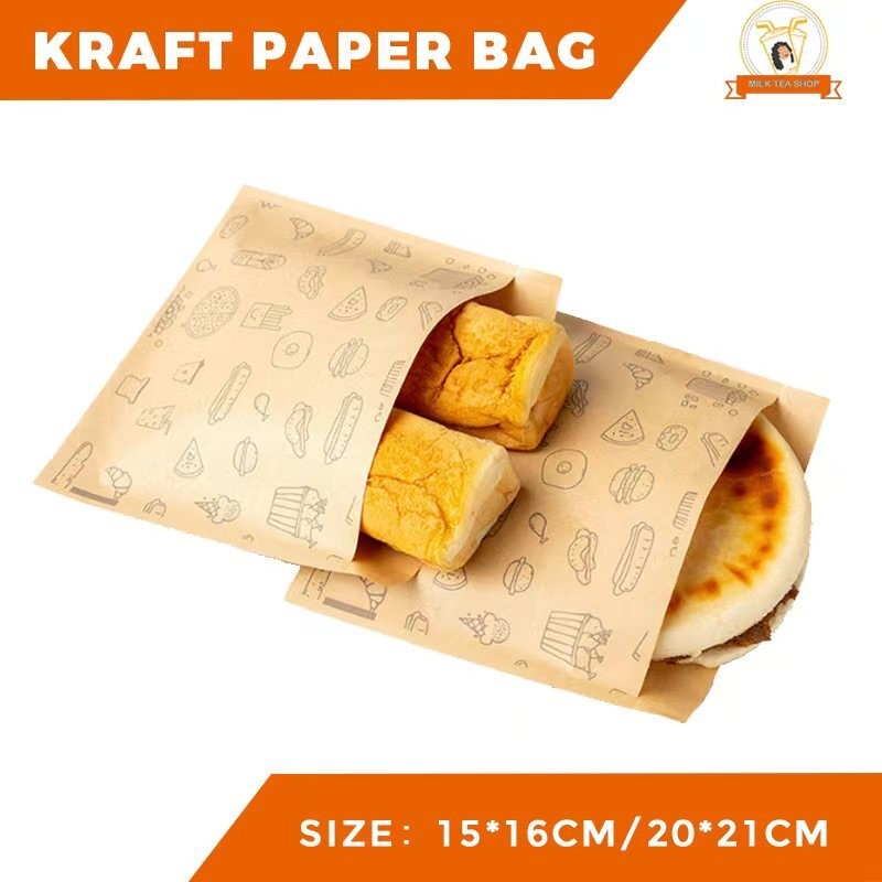 100pcs Kraft Paper Sandwich Donuts Bag Disposable Snack Pancake ...