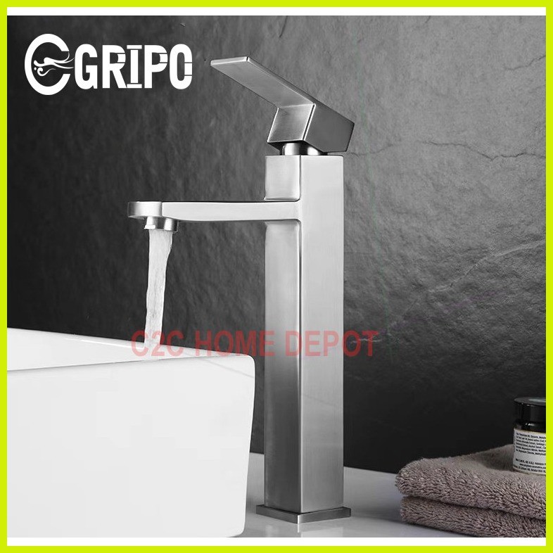 ♒ GRIPO 304 stainless high quality square single cold lavatory faucet ...