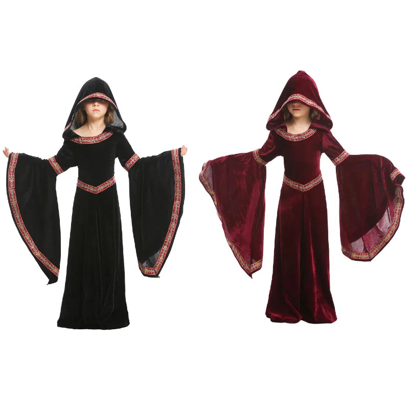 §ˉ Kids Girls Vampire Witch Cosplay Medieval Renaissance Long Flare ...