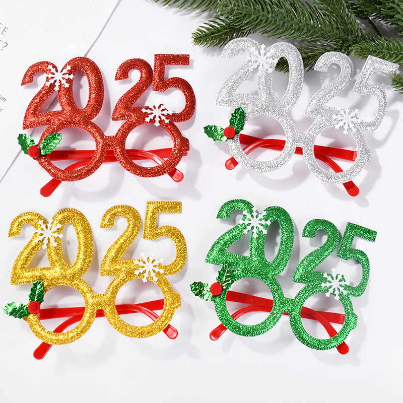 Christmas Glasses Frames 2025 New Year Eyeglasses Glittery Photo Props ...