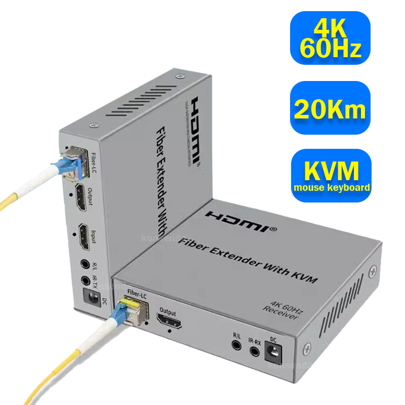 4K 60Hz HDMI KVM Extender over single mode LC Fiber Optic Cable 20Km ...