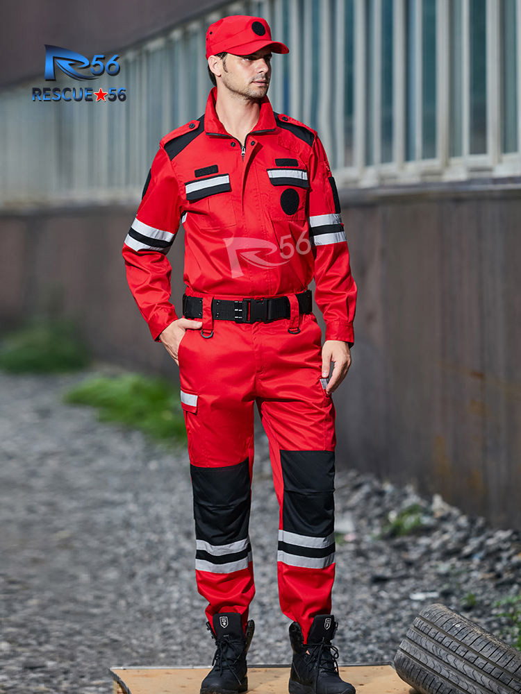 R56 New Red Emergency Rescue Suit Long-sleeved Anti-static Suit Outdoor ...