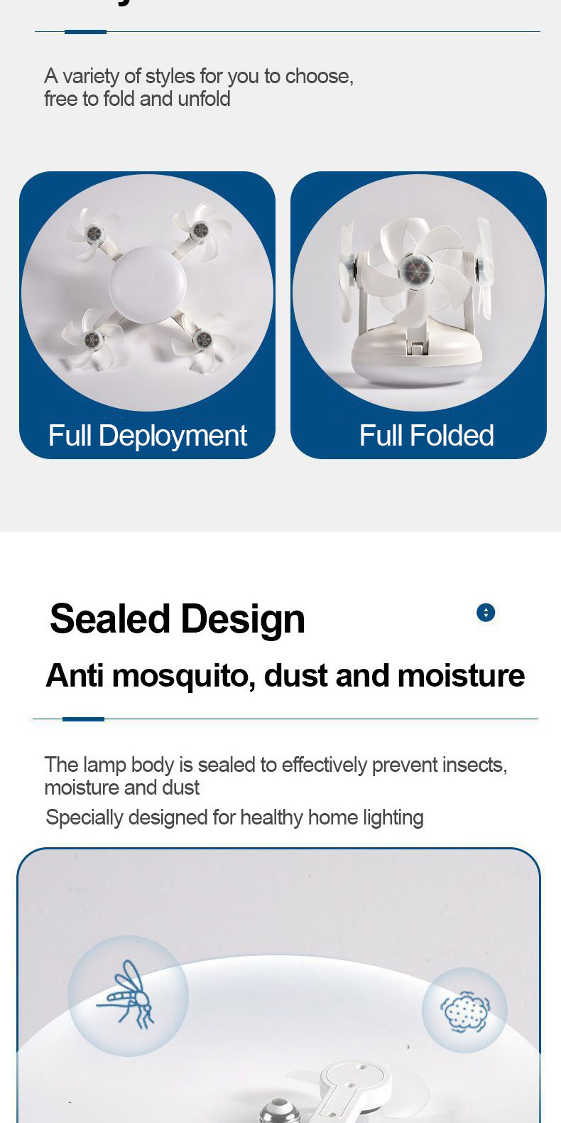 Fandis 2-in-1 Drone Foldable Ceiling Fan Light E27 50W60W with Remote ...