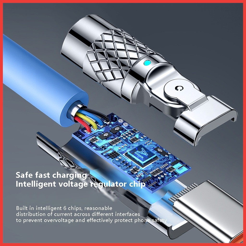 ☺ 120W 6A Rotatable Super Fast Charging Cable Zinc Alloy Liquid ...