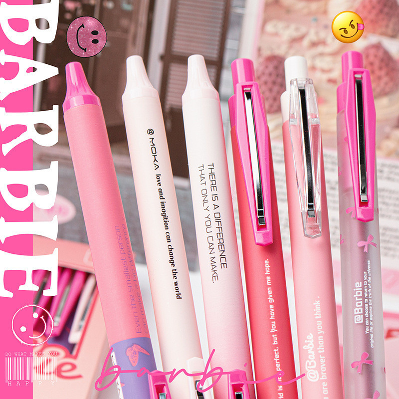 6pcs Pink Barbie Girl Heart High-value ins Press Pen Student] Quick ...
