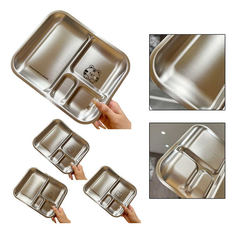 Plate Divided Steel Tray Stainless Food Dinner Trays Compartment Kids ...