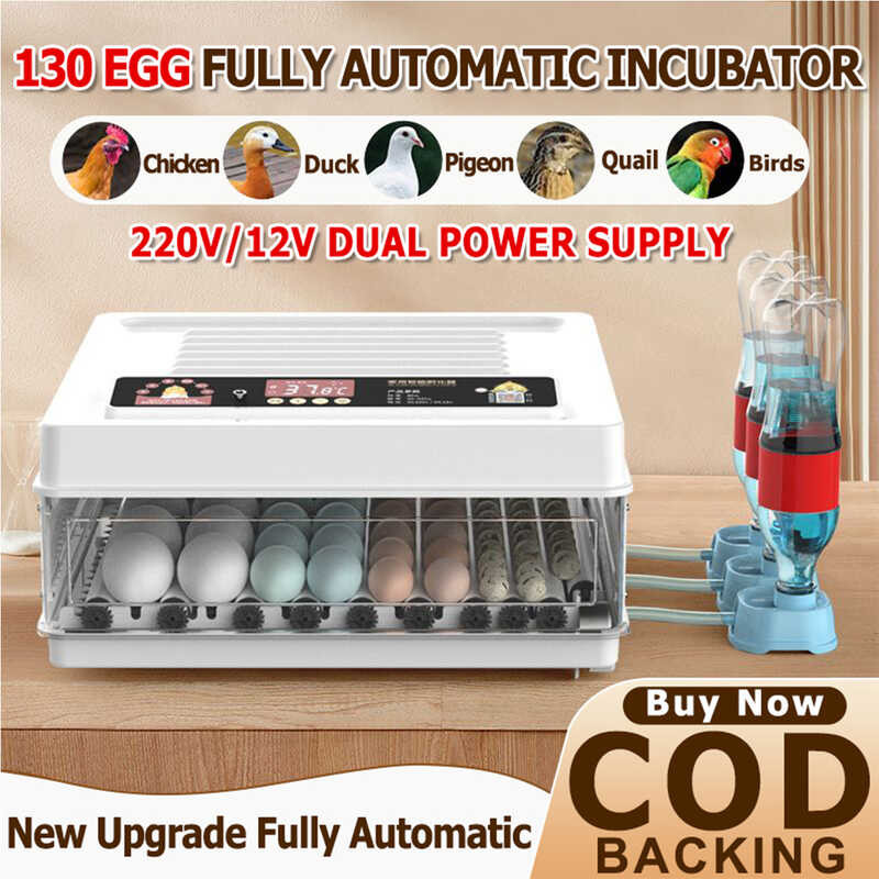 Fully Automatic 130 Chicken Poultry Hatcher Tray 220V/12V Egg Incubator ...