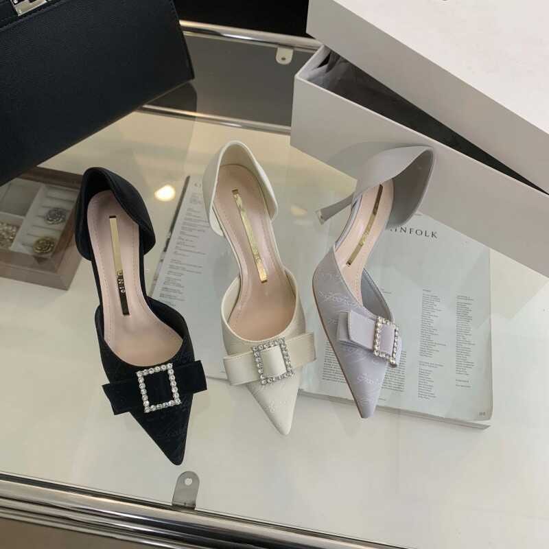 35 French Rhinestone Bow High Heels 2024 New Slim Heel Versatile ...