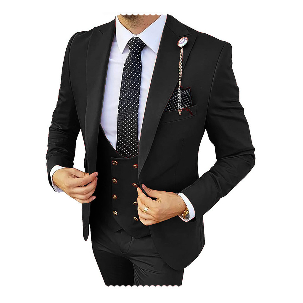 Formal Men 3 Piece Groom Tuxedo Slim Fit Business Suits Champagne ...